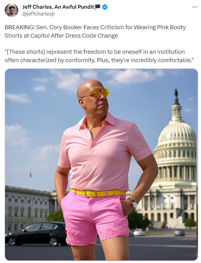 Fact Check Sen Cory Booker Did Not Wear Pink Booty Shorts At Capitol